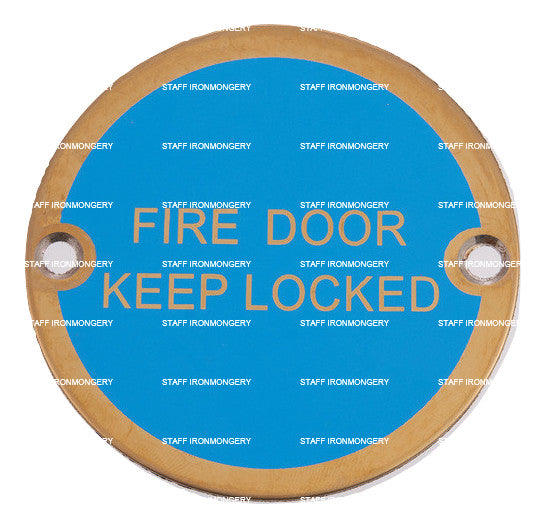 Bary Fire Door Keep Locked Sign Polished Brass — Newstar Door Controls Ltd