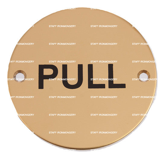 Bary Pull Indicator Sign Polished Brass — Newstar Door Controls Ltd