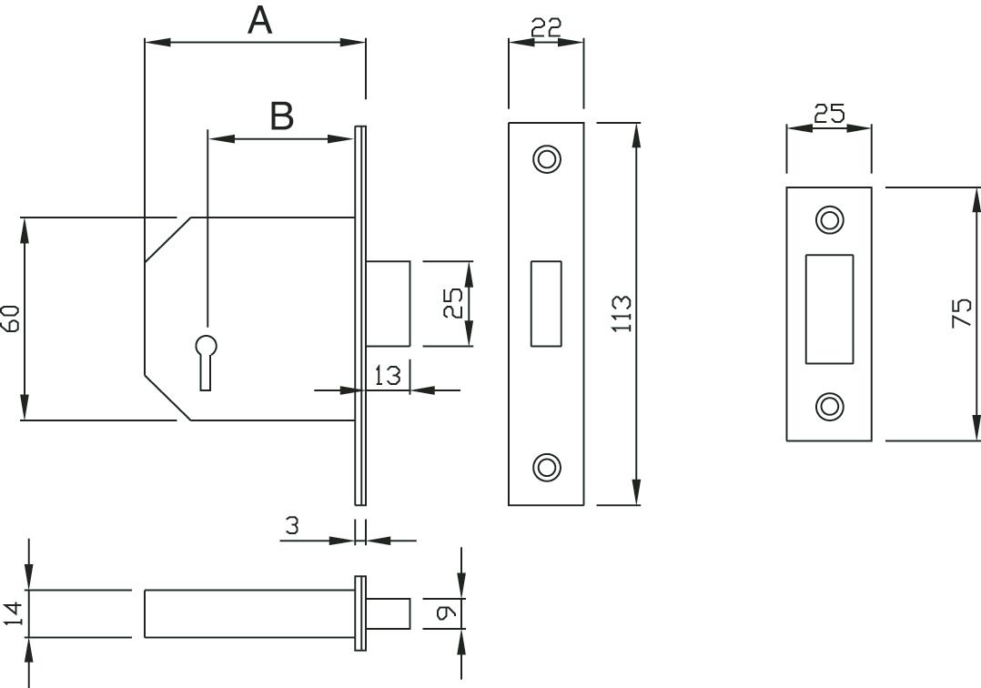 GRIDLOCK Mortice Dead Lock 3 Lever G11 — Newstar Door Controls Ltd